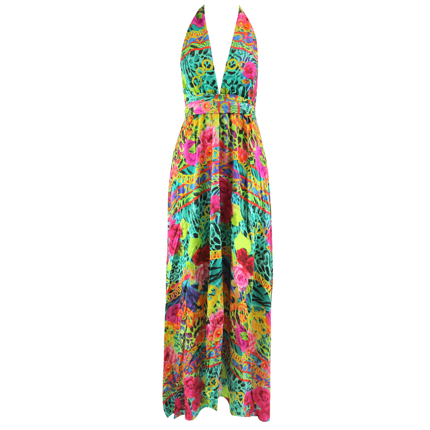 Long beach dress with deep neckline Luli Fama Wild Blooms
