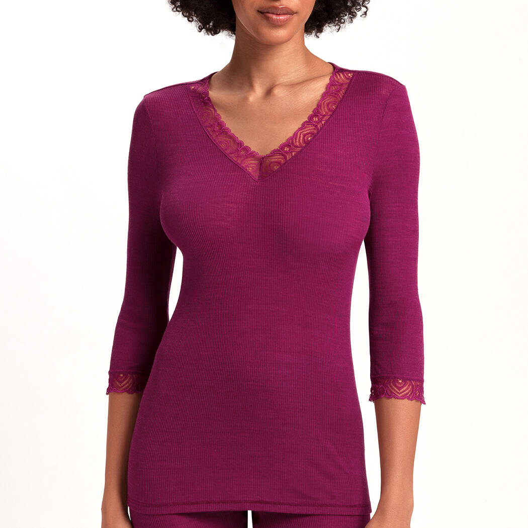 Wool and silk 3/4-sleeve top Hanro Woolen Lace