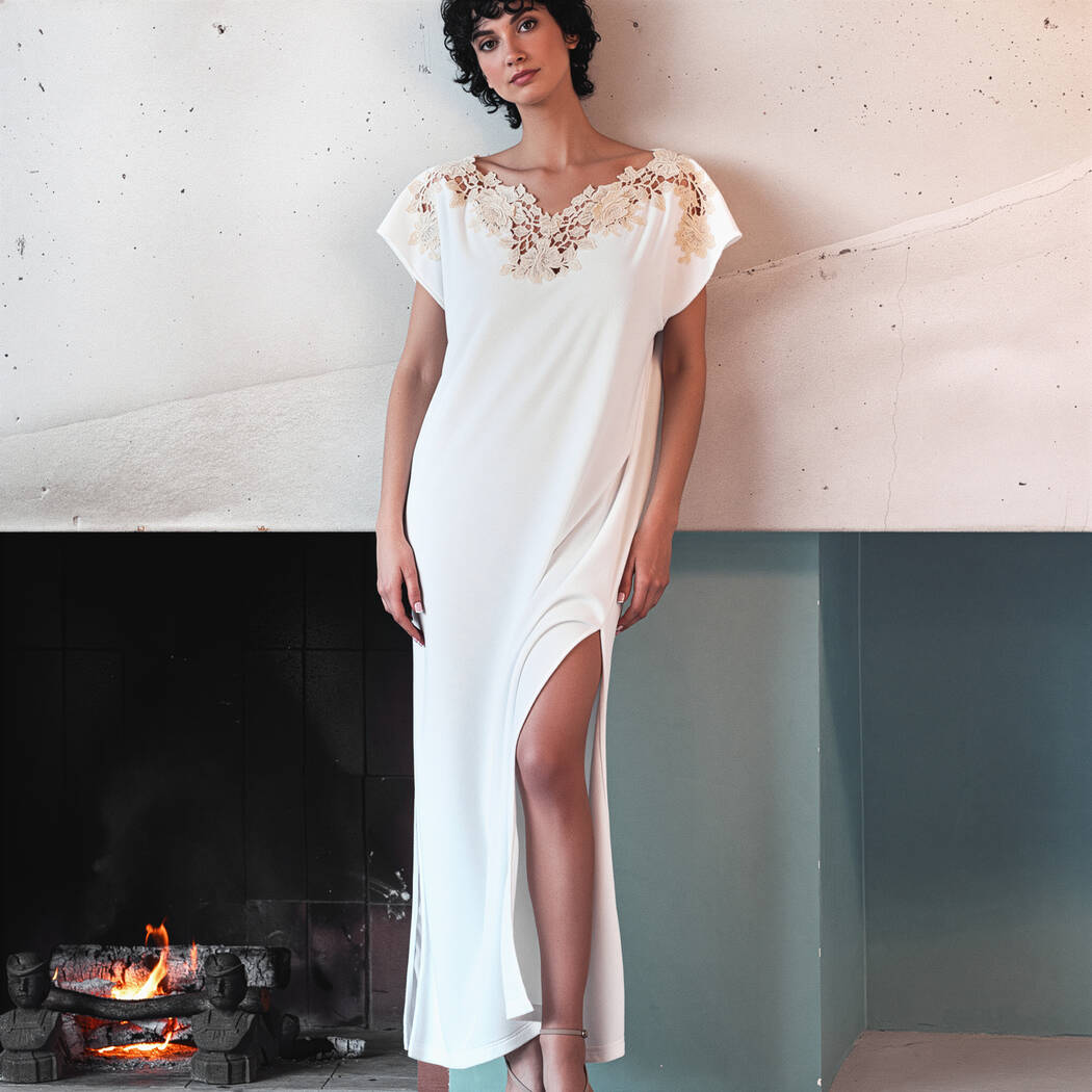 Terry cloth cotton long nightgown Aube Céleste Marjolaine Bianca