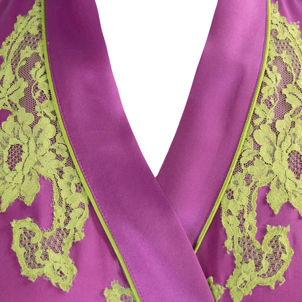 Silk and lace long negligee Marjolaine Camelia